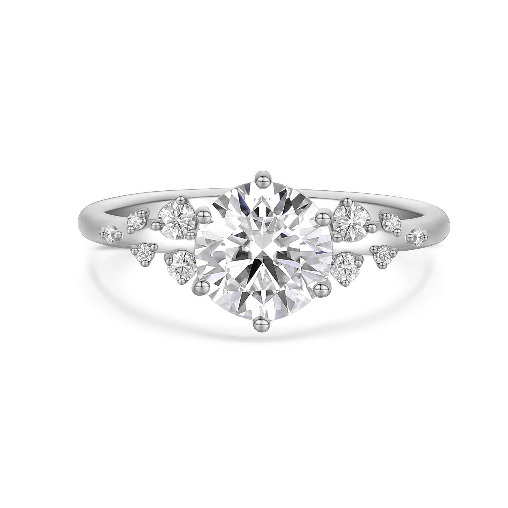 Aurora - Moissanite Ring With Minimalistic Side Stones