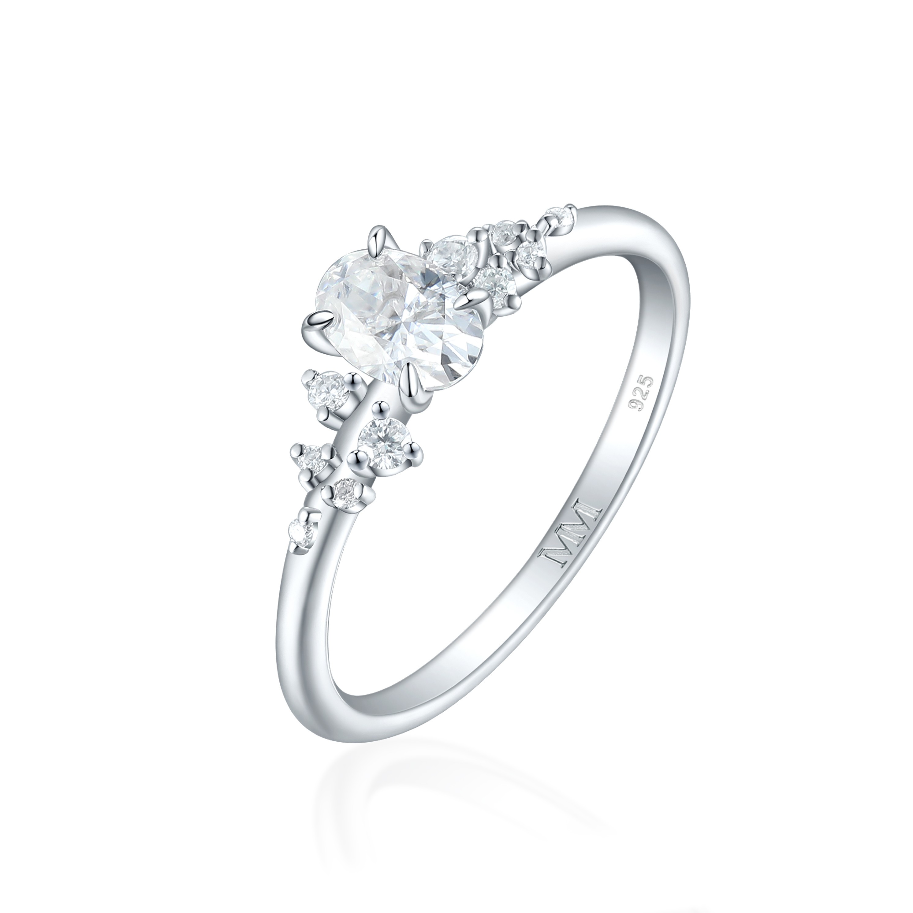 Ovaline - Moissanite Ring with Minimalistic Side Stones