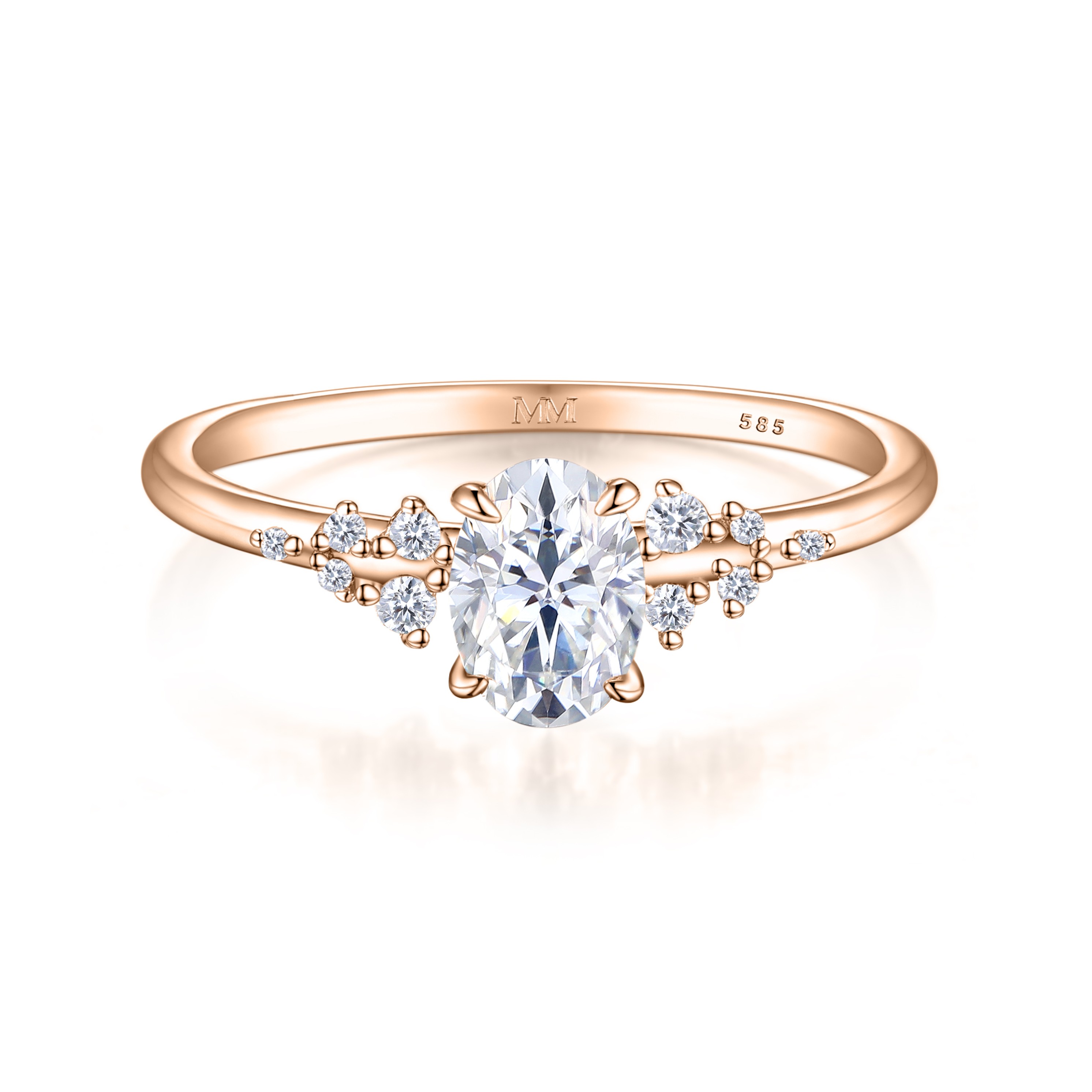 Ovaline - Moissanite Ring with Minimalistic Side Stones