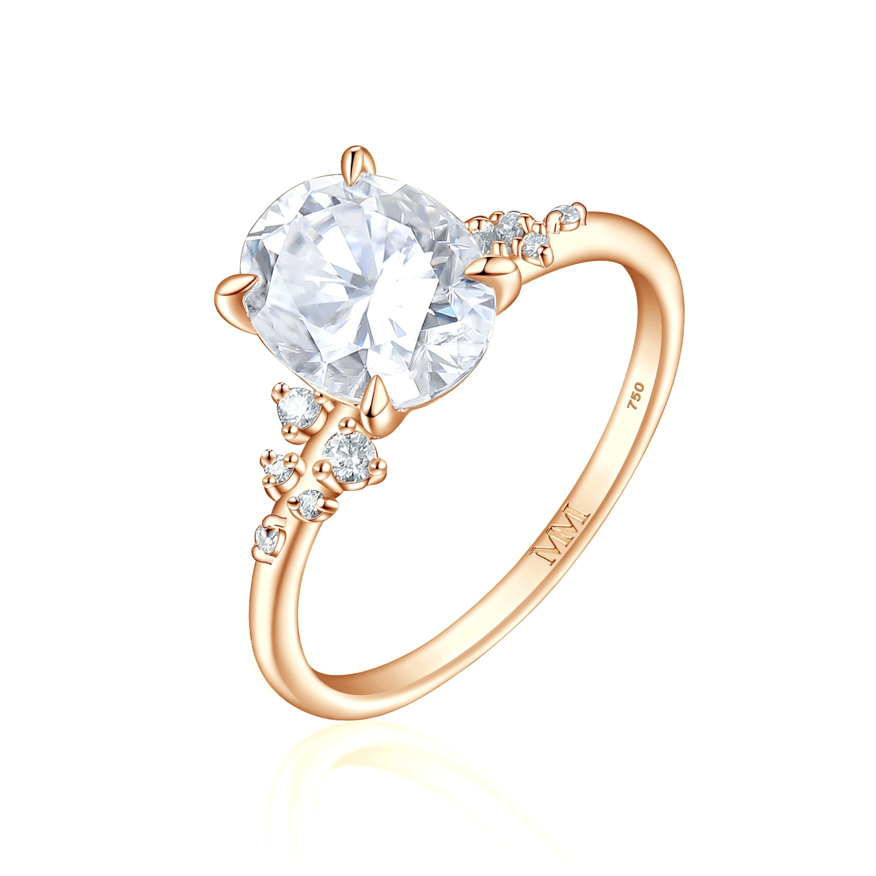 Ovaline - Moissanite Ring with Minimalistic Side Stones