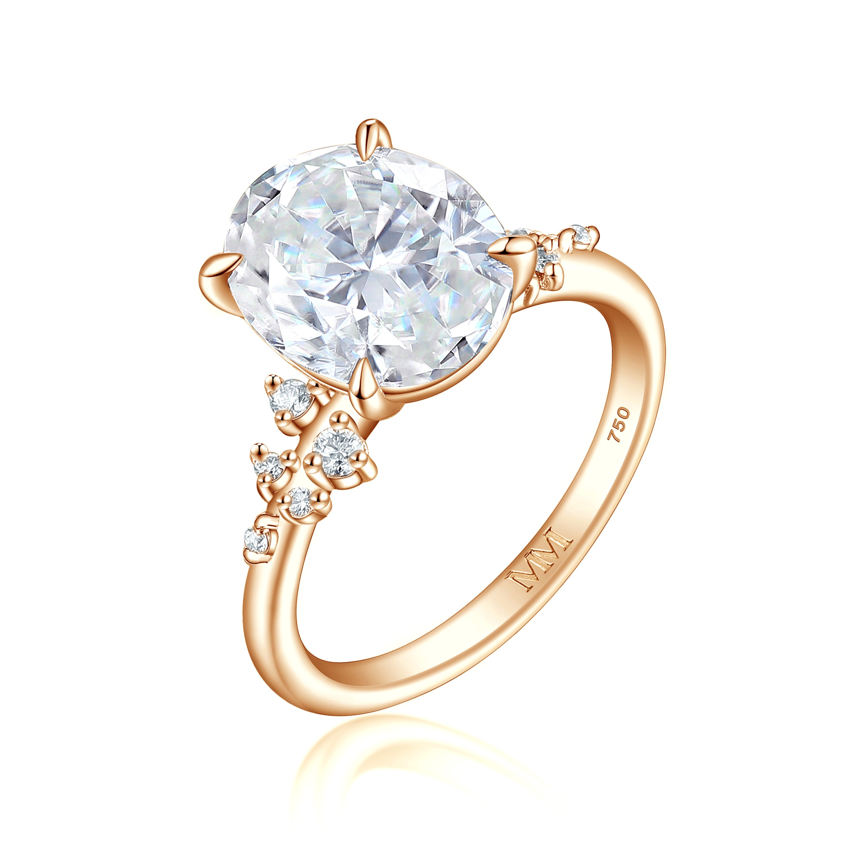 Ovaline - Moissanite Ring with Minimalistic Side Stones